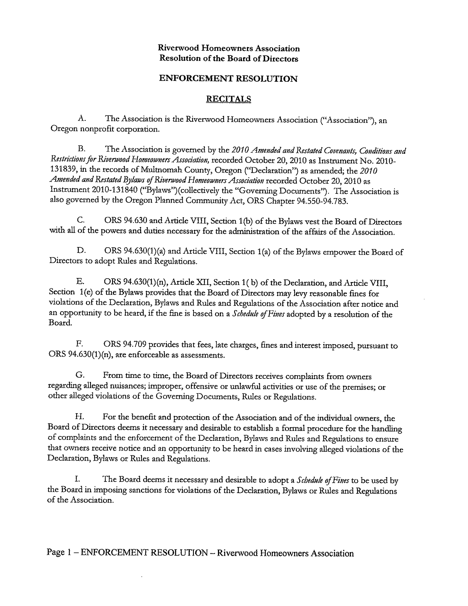 RHA: Enforcement Resolution – Riverwood Homeowners (RiverwoodPDX.org)